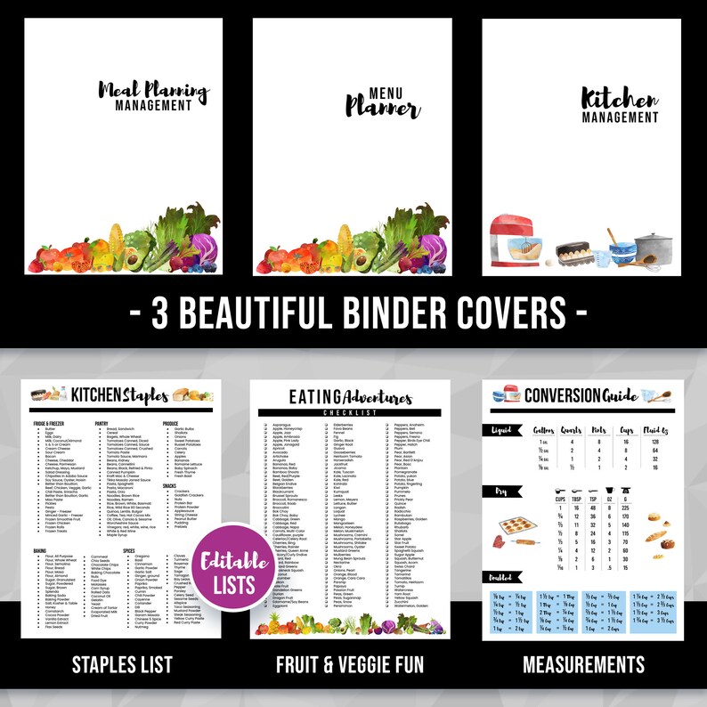 Menu & Kitchen Planning Binder Printable Recipe Meal Planner | Etsy