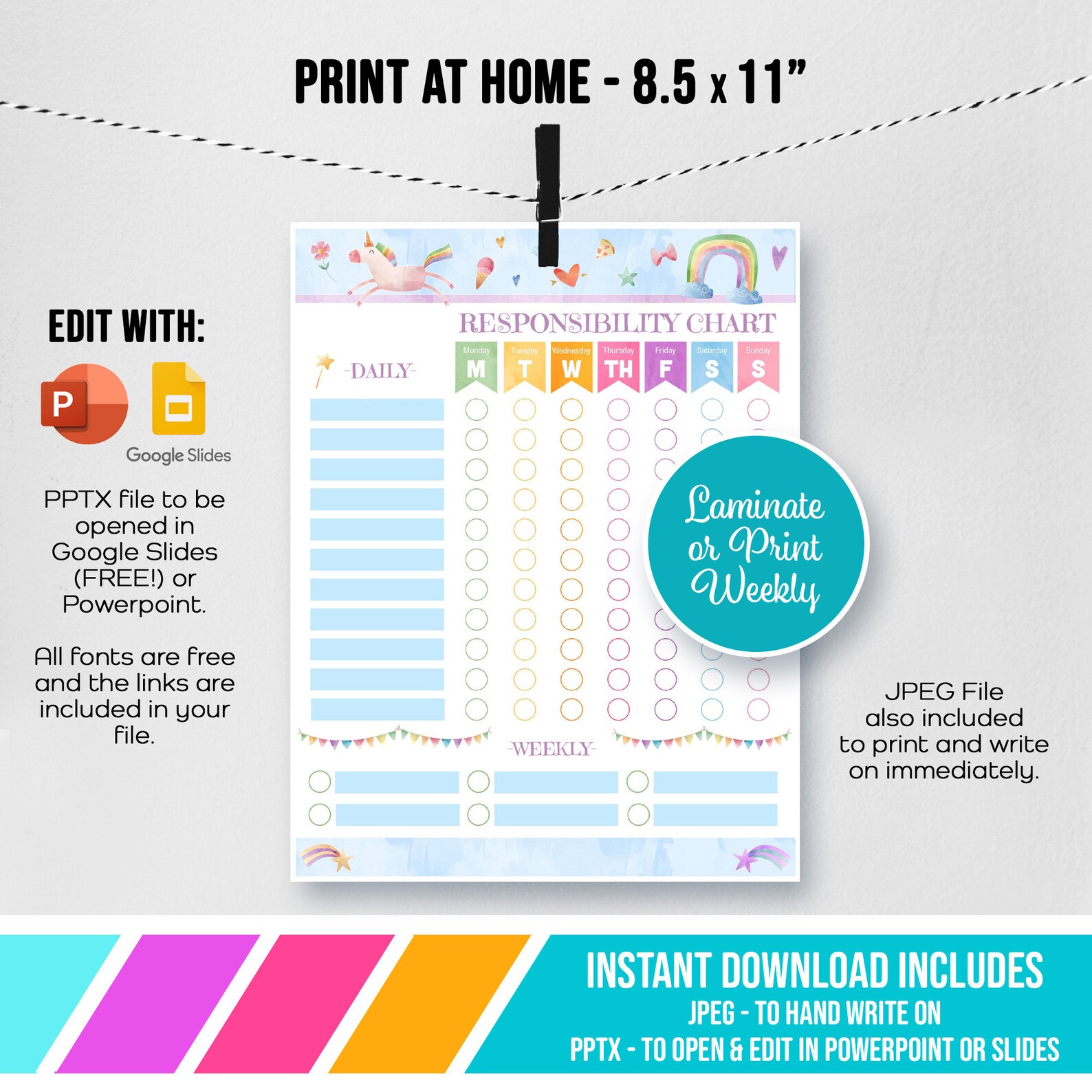 Unicorn Chore Chart for Kids Weekly & Daily Tasks - Etsy