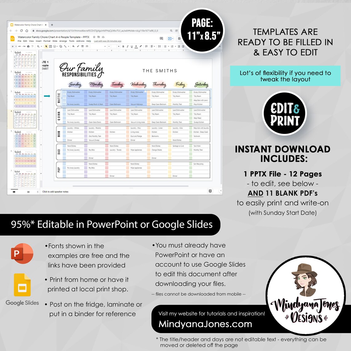 Create a Family Chore Chart! 4-6 People Responsibility Printable ...