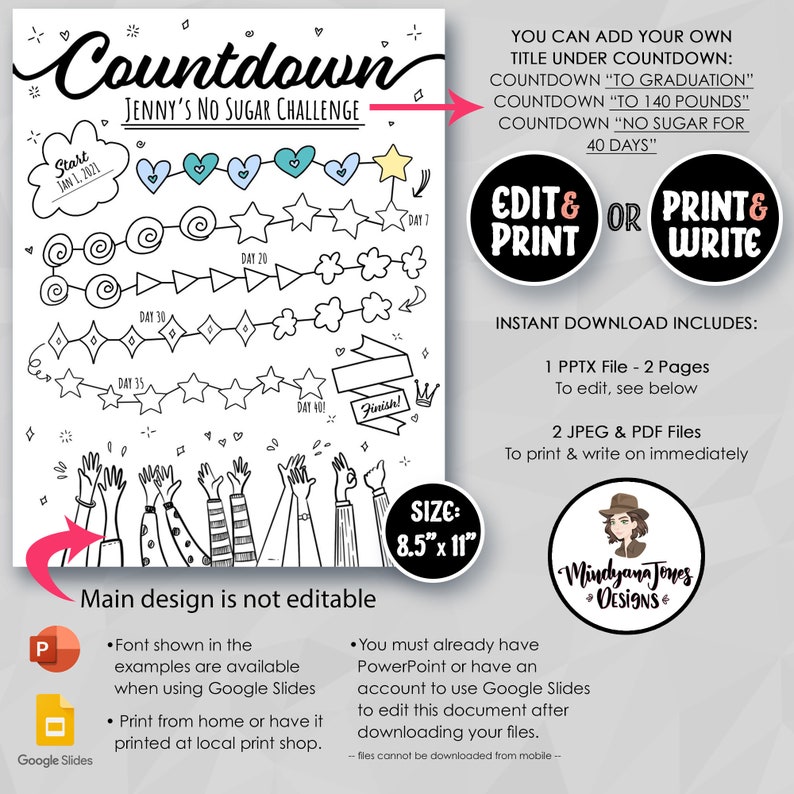 Motivational 40 Day Challenge Checklist Countdown Weight - Etsy