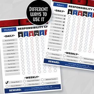 Spider Superhero Themed Chore Chart, Weekly & Daily Tasks, Daily ...