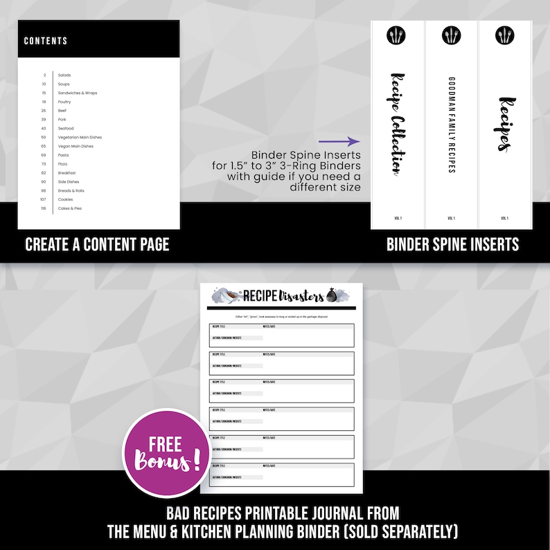 Recipe Binder Template & Dividers Printable Family Cookbook - Etsy