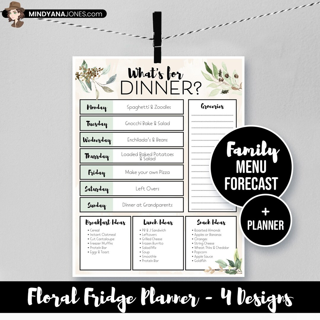 Printable Dinner Menu | Planner | Grocery List | Floral | Weekly List ...