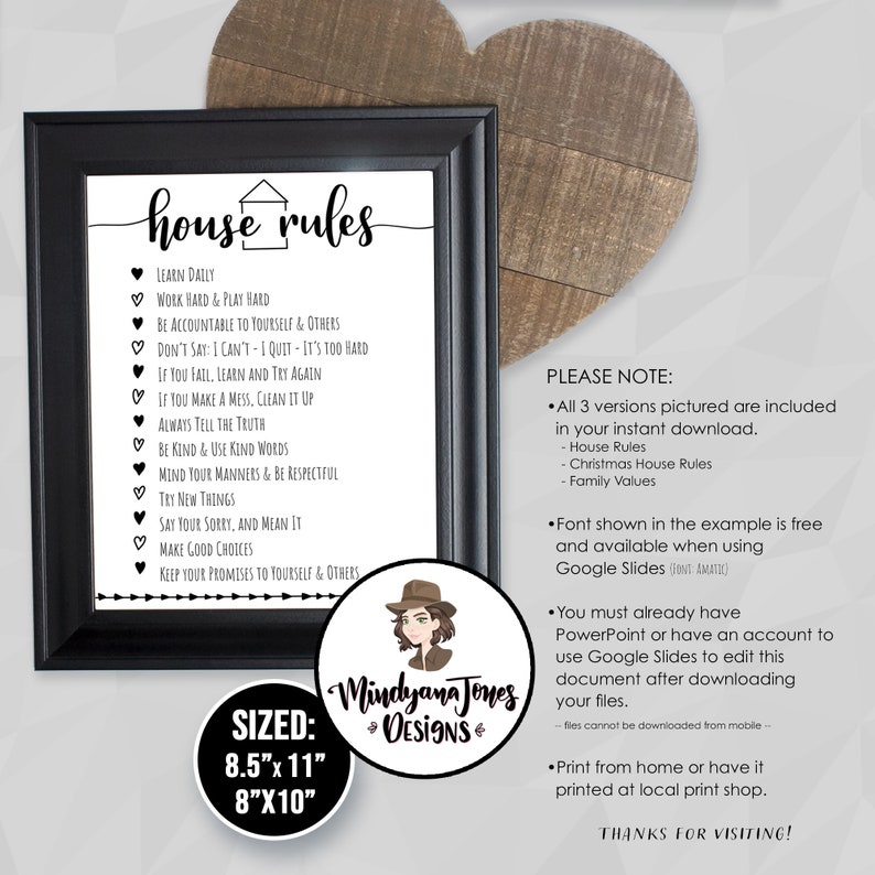 3 Family House Rules Printables | Instant Download | Christmas Art ...