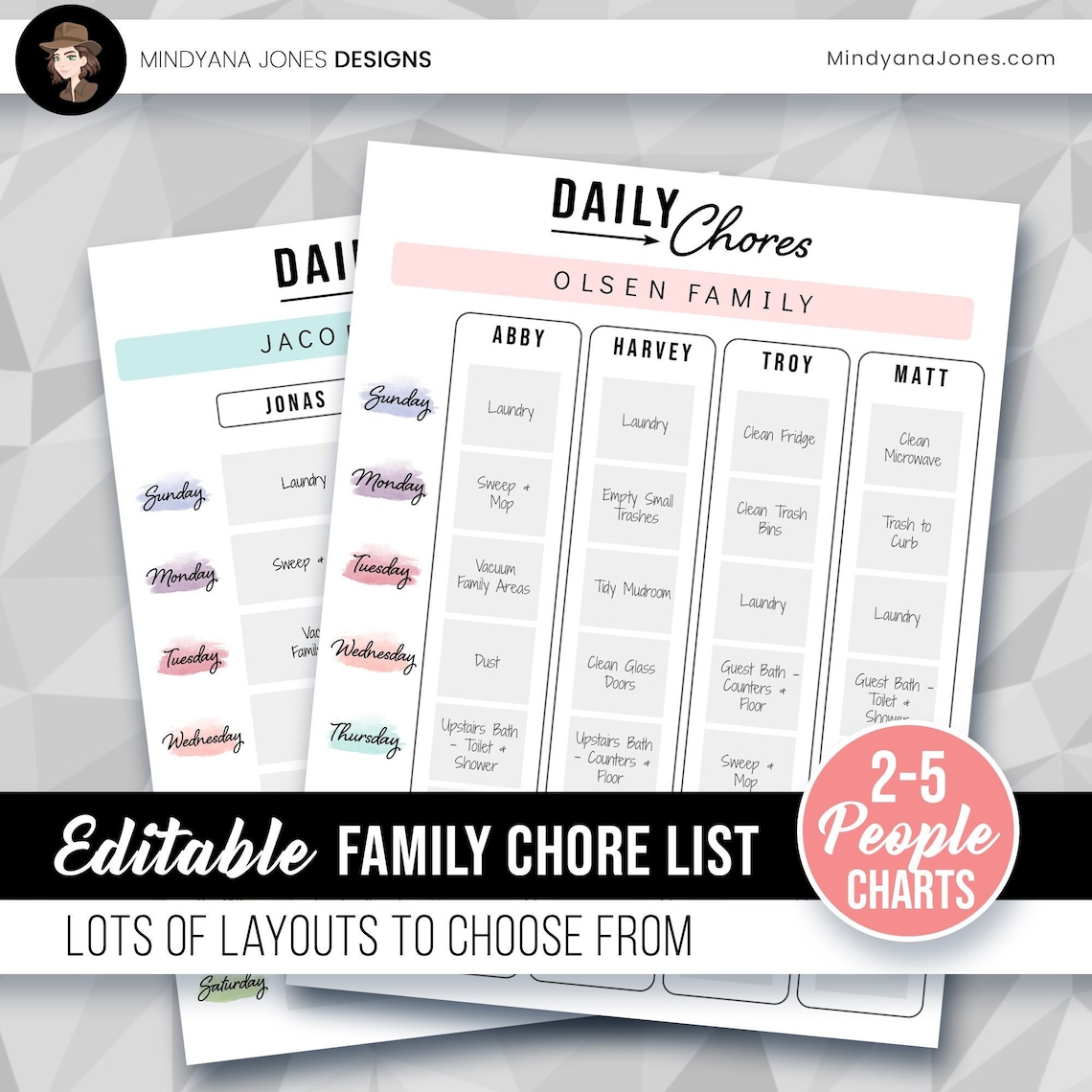 Printable Editable Family Chore Chart for 2 3 4 or 5 People - Etsy