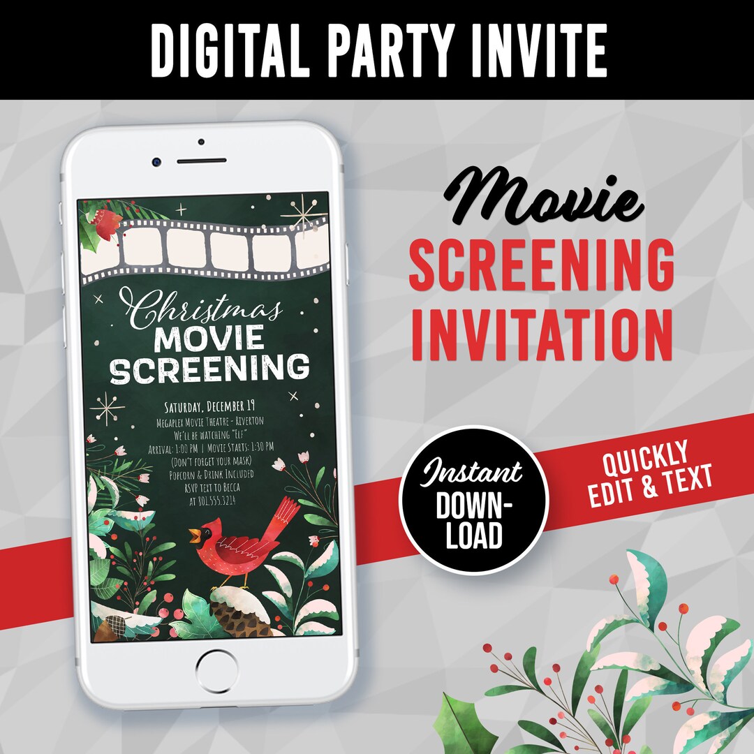 Movie Screening Invitation | Christmas Movie Party | Movie Party Invite ...