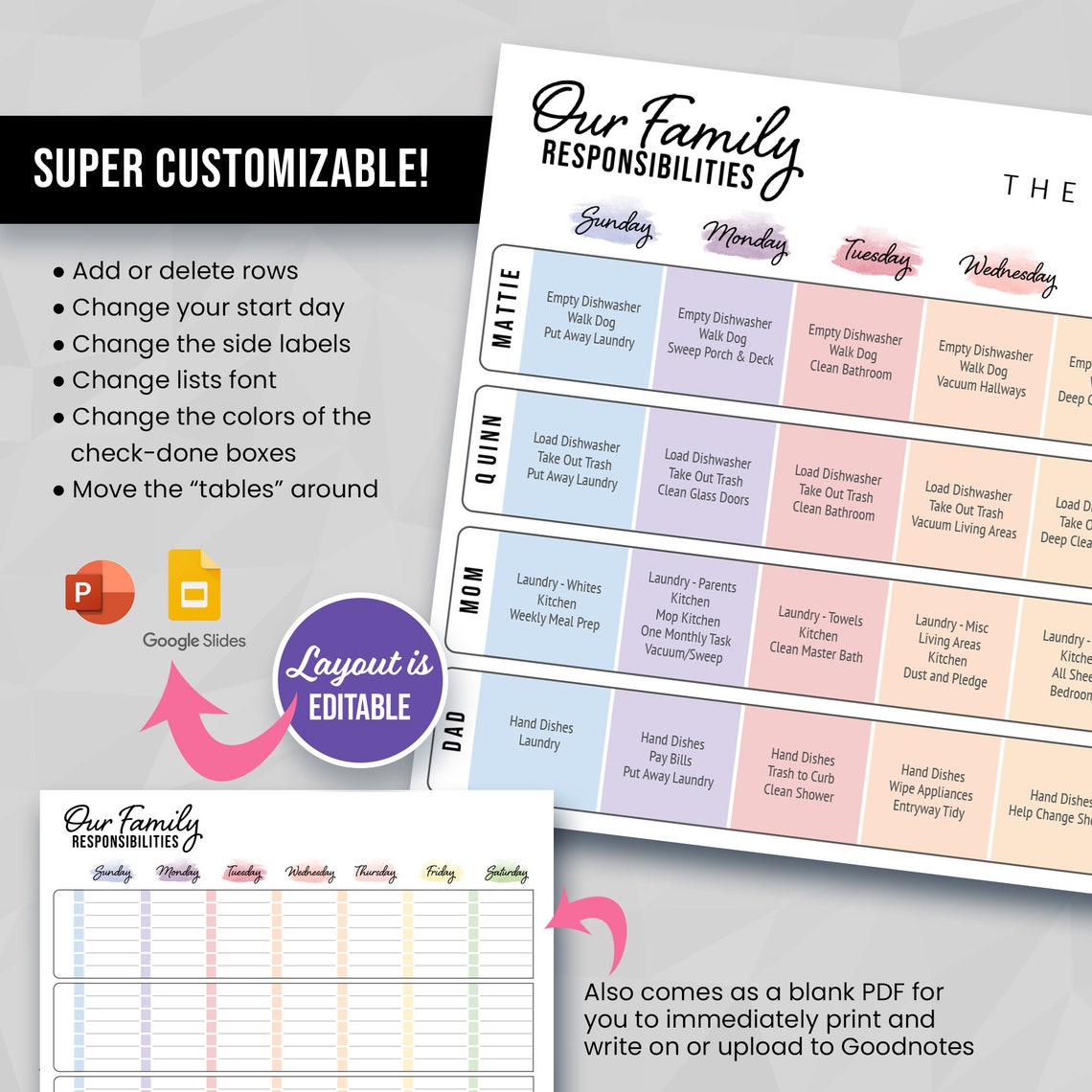 Create a Family Chore Chart 4-6 People Responsibility - Etsy