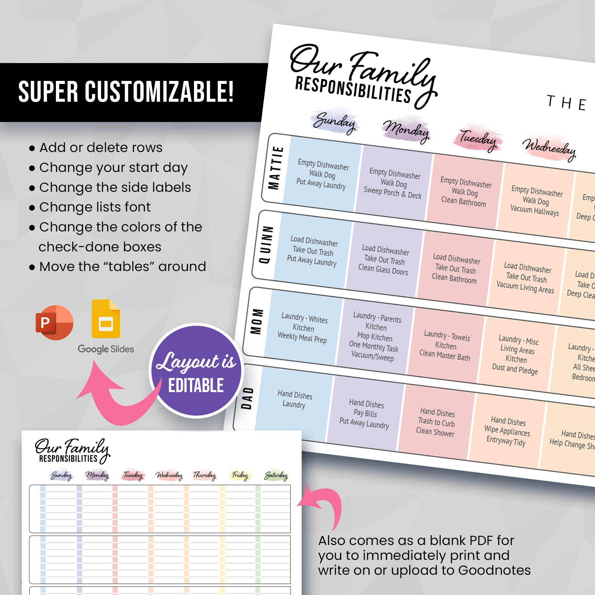 Create a Family Chore Chart 4-6 People Responsibility - Etsy