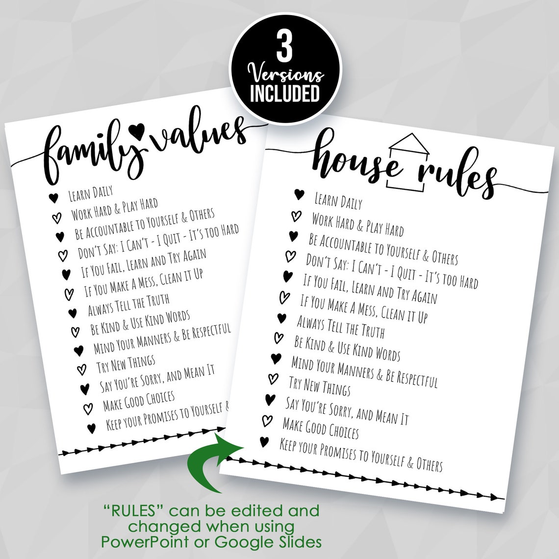 3 Family House Rules Signs | Instant Download | Personalized Print Art ...