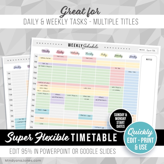 Editable Printable Timetable Schedule Weekly Study Planner - Etsy