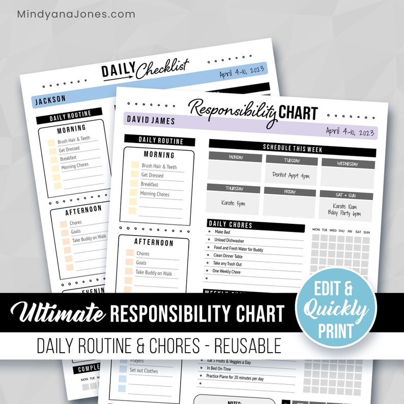 The Ultimate Responsibility Chart! Printable Editable | for Daily ...