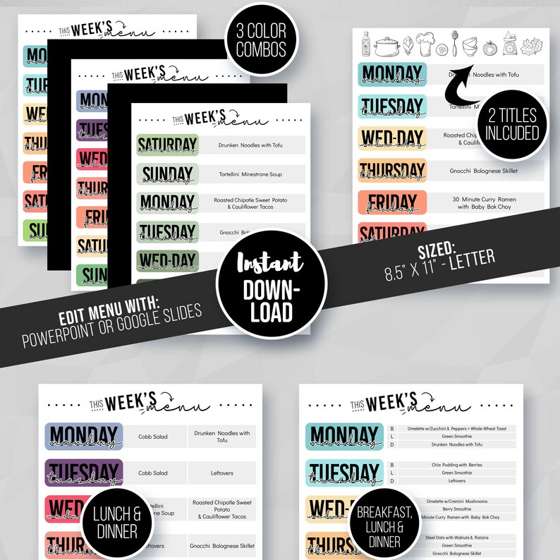 Printable Family Menu, Weekly Meal List, Fridge Forecast, What's for ...