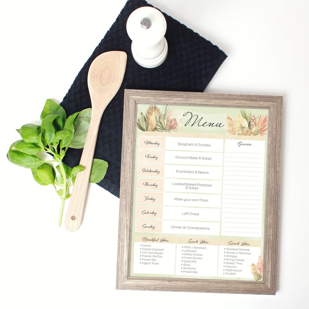 Boho Printable Menu, Planner, Grocery List, Neutral, Palm Leaves ...