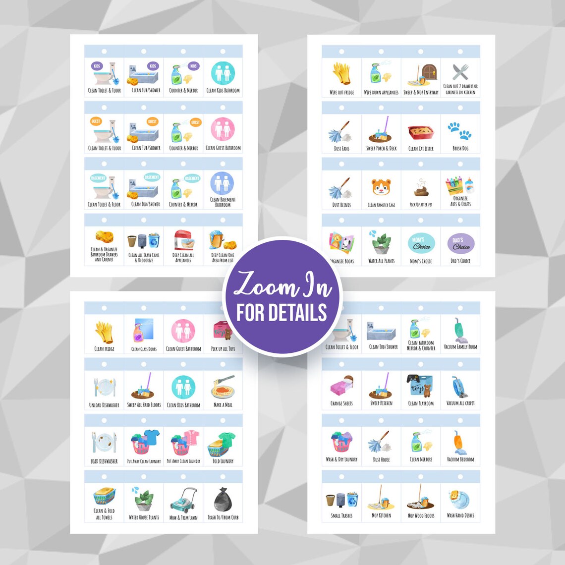 64 Weekly Chore Cleaning Cards Editable Printable Checklist - Etsy