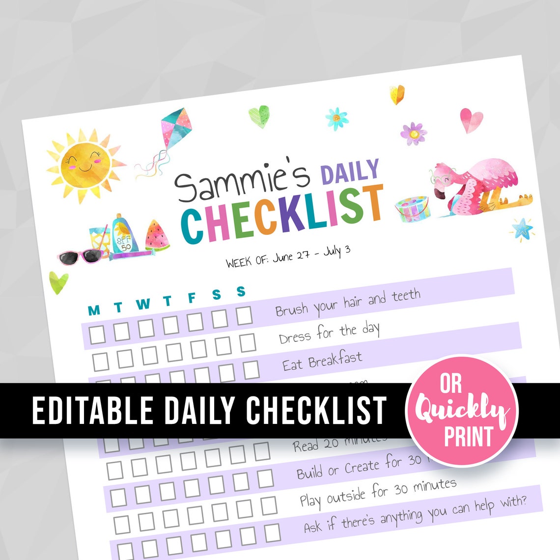 Summer Screen Time Daily Checklist Printable Editable Kids - Etsy