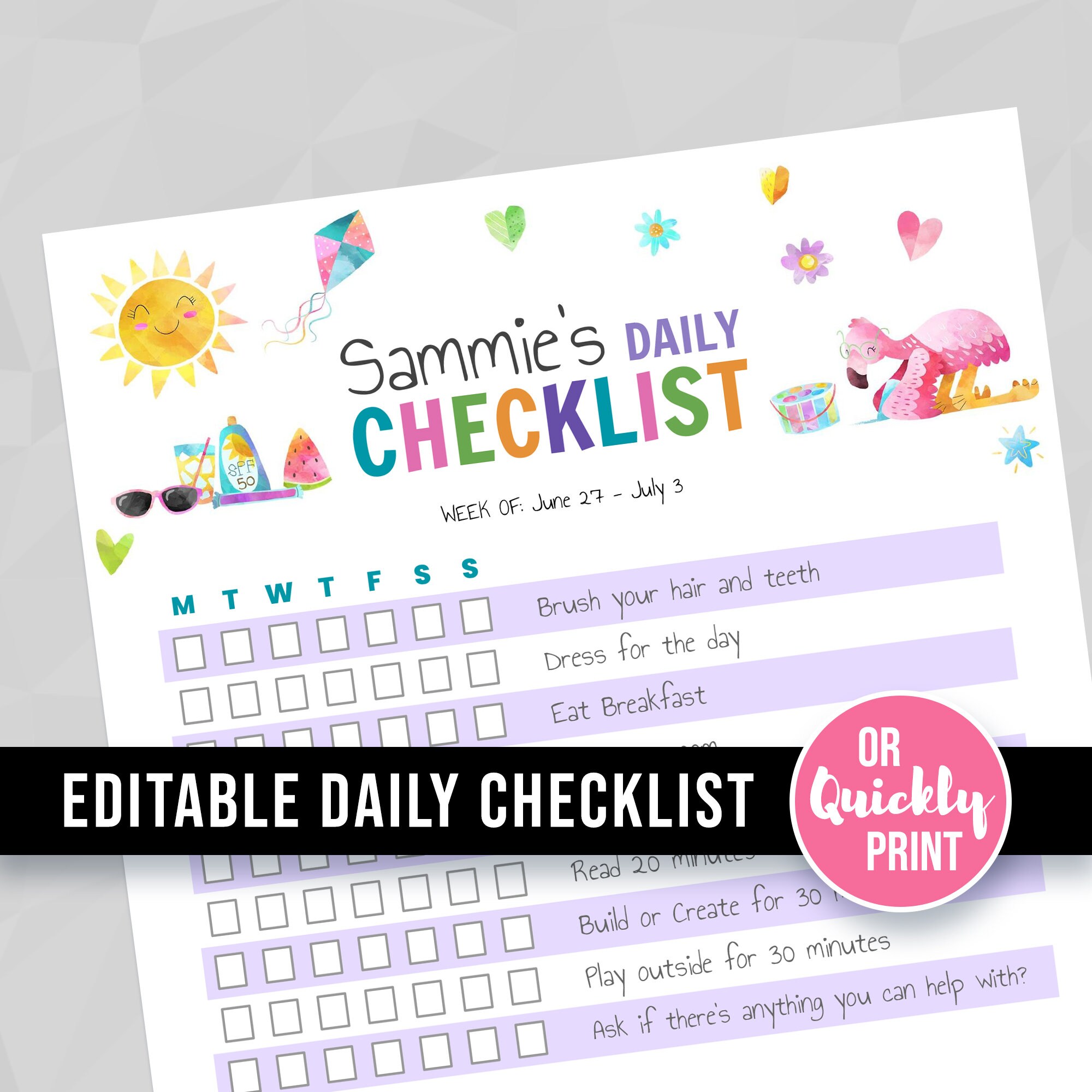 Summer Screen Time Daily Checklist Printable Editable Kids - Etsy