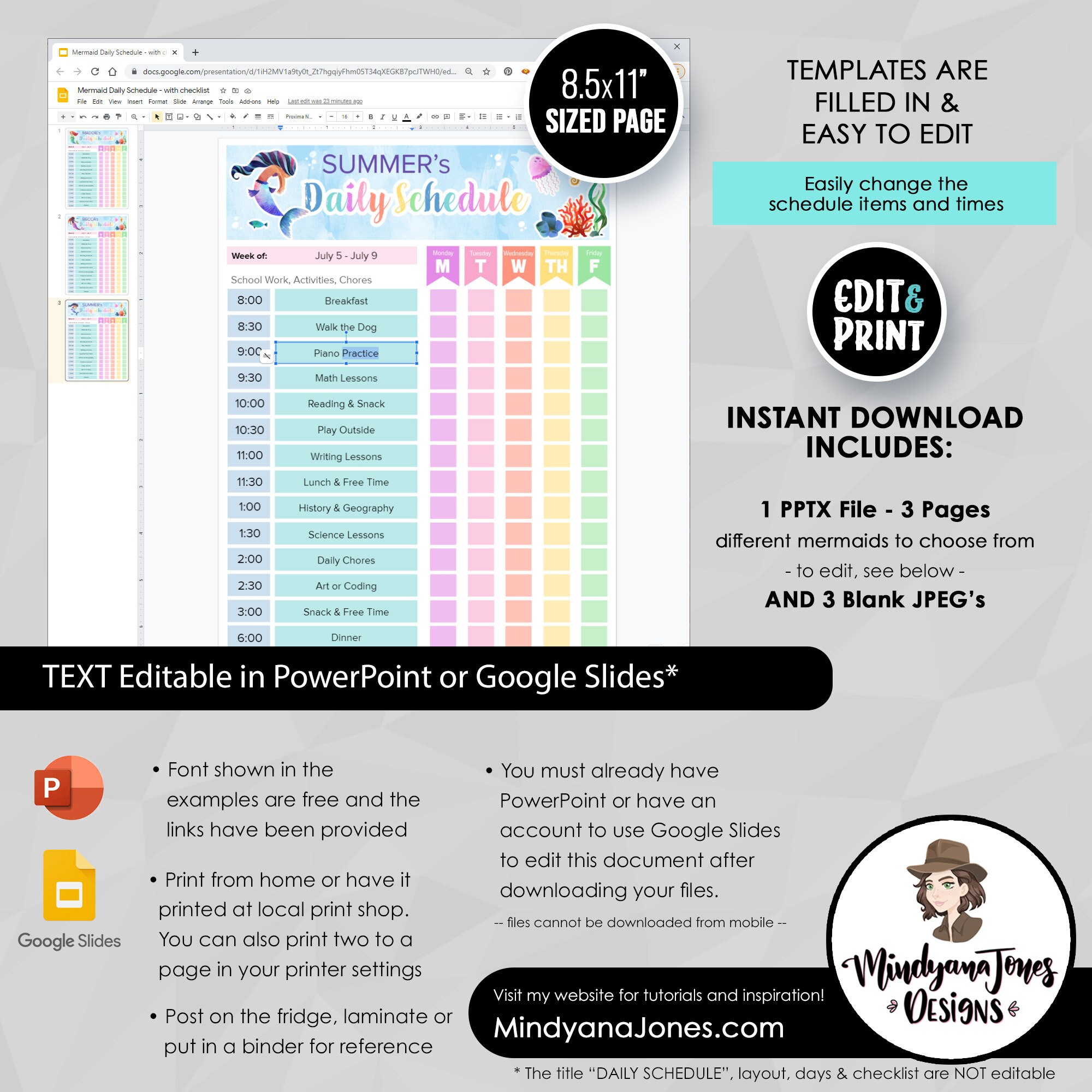 Mermaid Daily Schedule Template, Rainbow Ocean Sea, Kids Homeschool ...