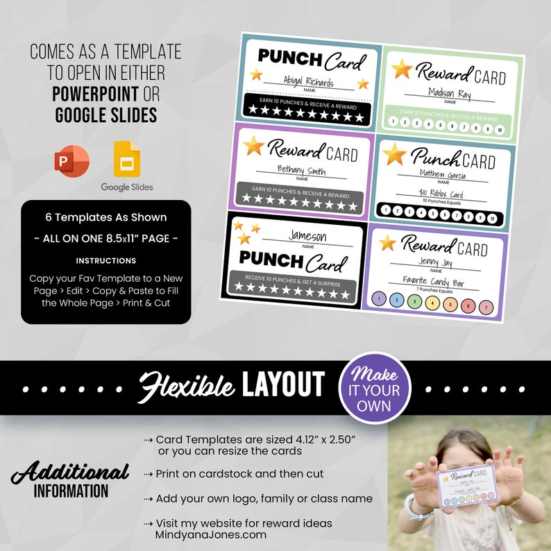 DIY Editable Reward Punch Cards Templates Add a School Logo - Etsy