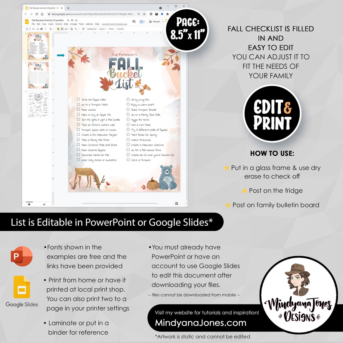 EDITABLE Fall Bucket List Printable Kids Family Checklist of - Etsy