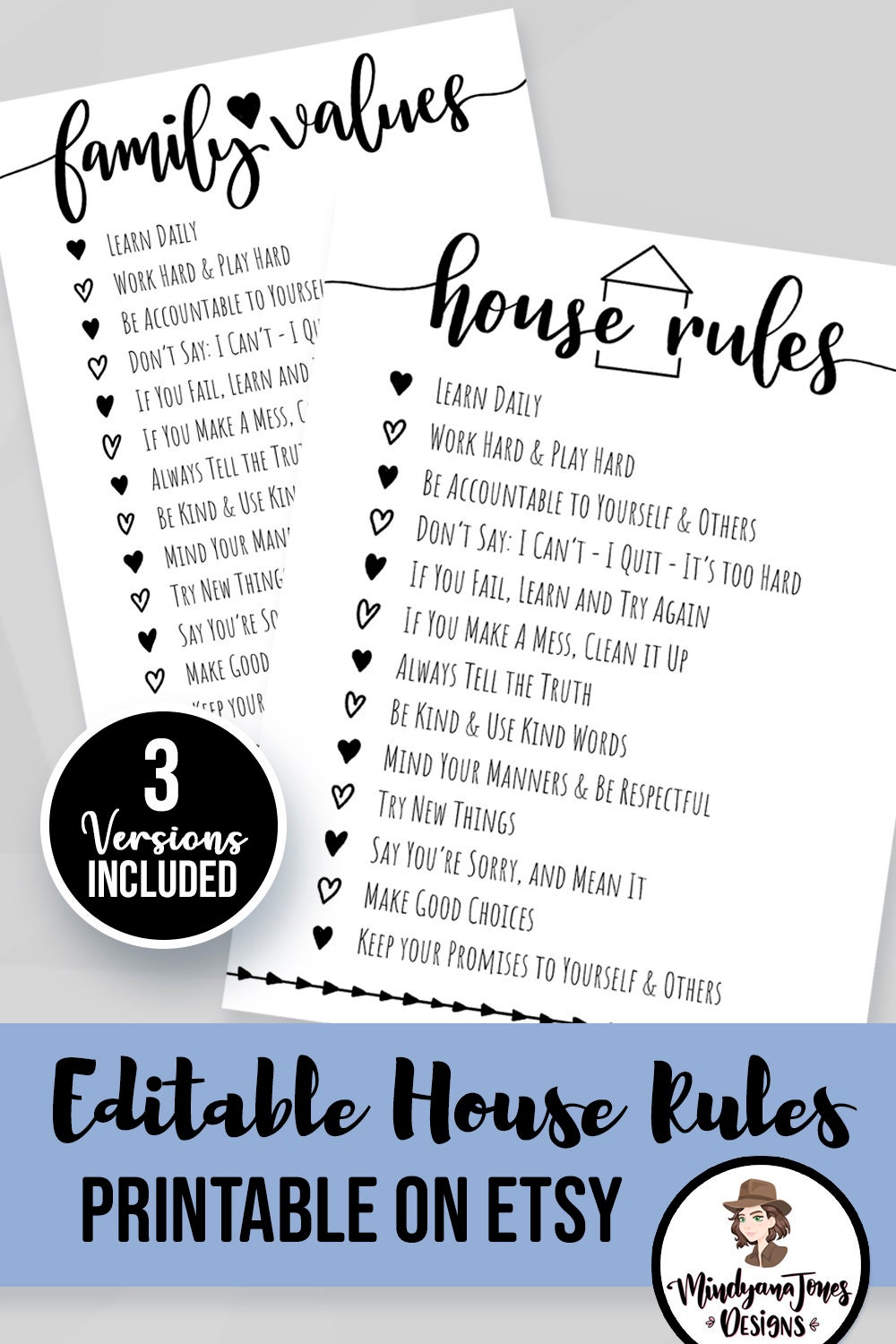 3 Family House Rules Signs | Instant Download | Personalized Print Art ...