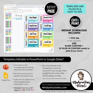 Kids Reward Coupon Cards, Printable Gifts for the Family, Motivational ...