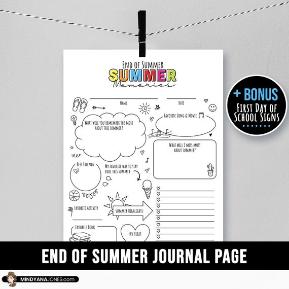 End of Summer Journal Memories and First Day of School Signs - Etsy