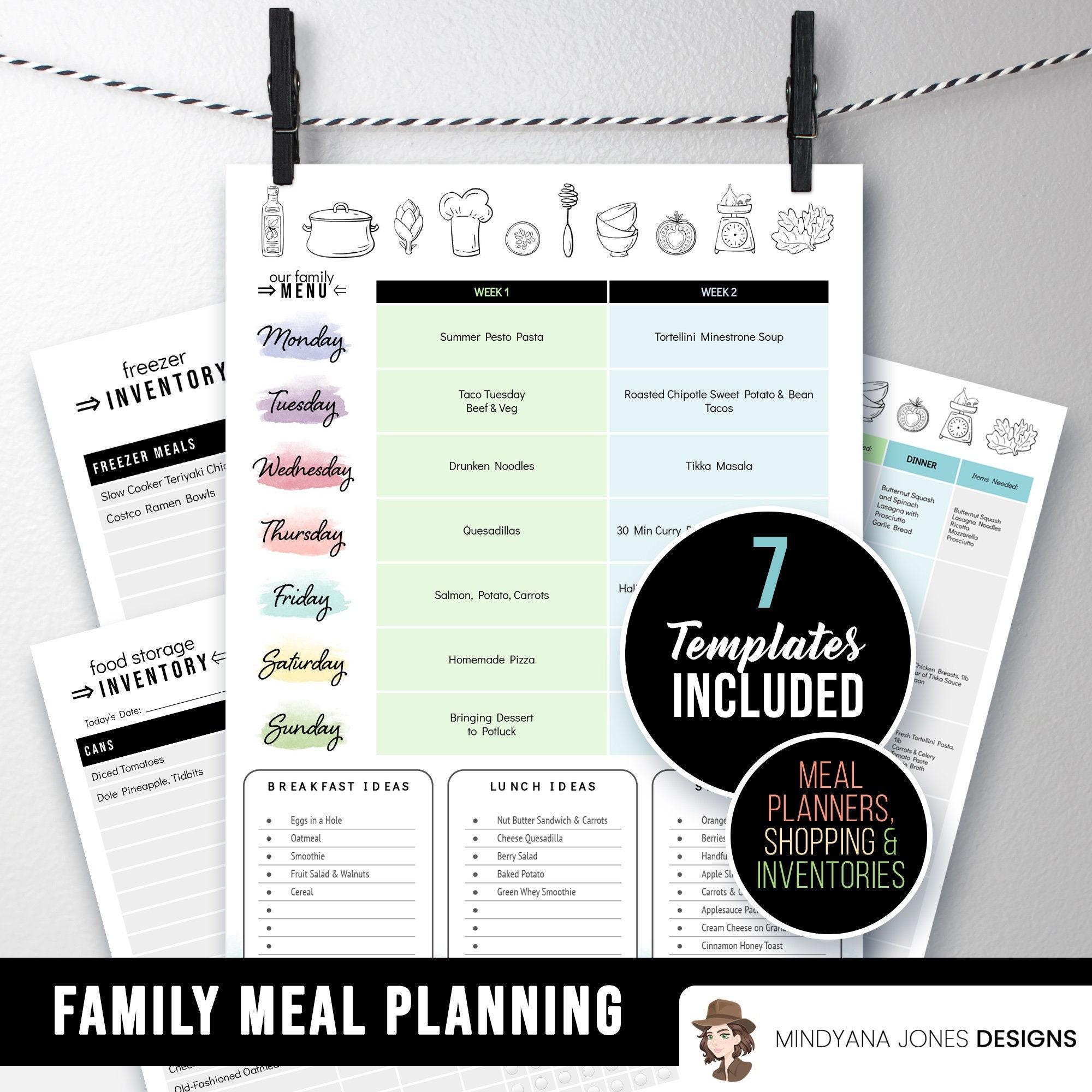 Menu Meal Planners & Freezer Food Storage Inventory Weekly - Etsy
