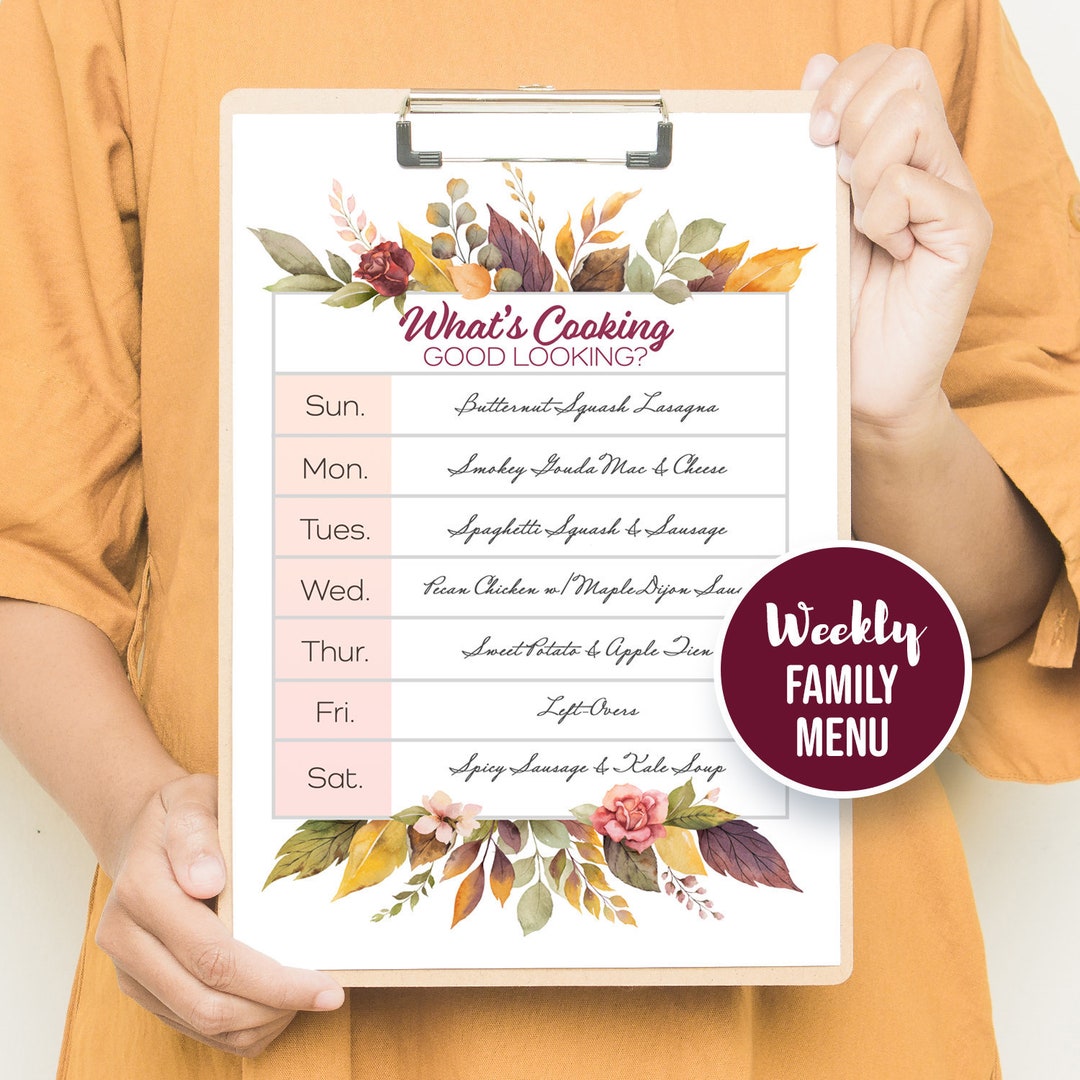 Autumn Weekly Family Menu | Dinner Meals | Planner | Fall Leaves ...