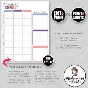 4 Family Chore Charts | Instant Download | Printable | Responsibility ...