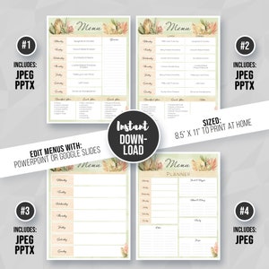 Boho Printable Menu, Planner, Grocery List, Neutral, Palm Leaves ...