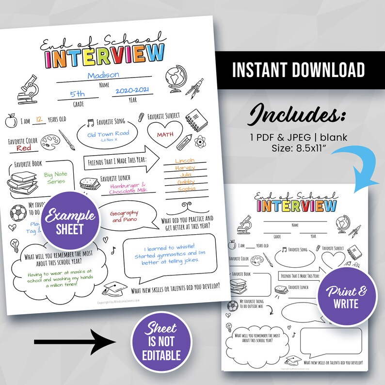 End of School Kids Interview Begin Summer Questions - Etsy