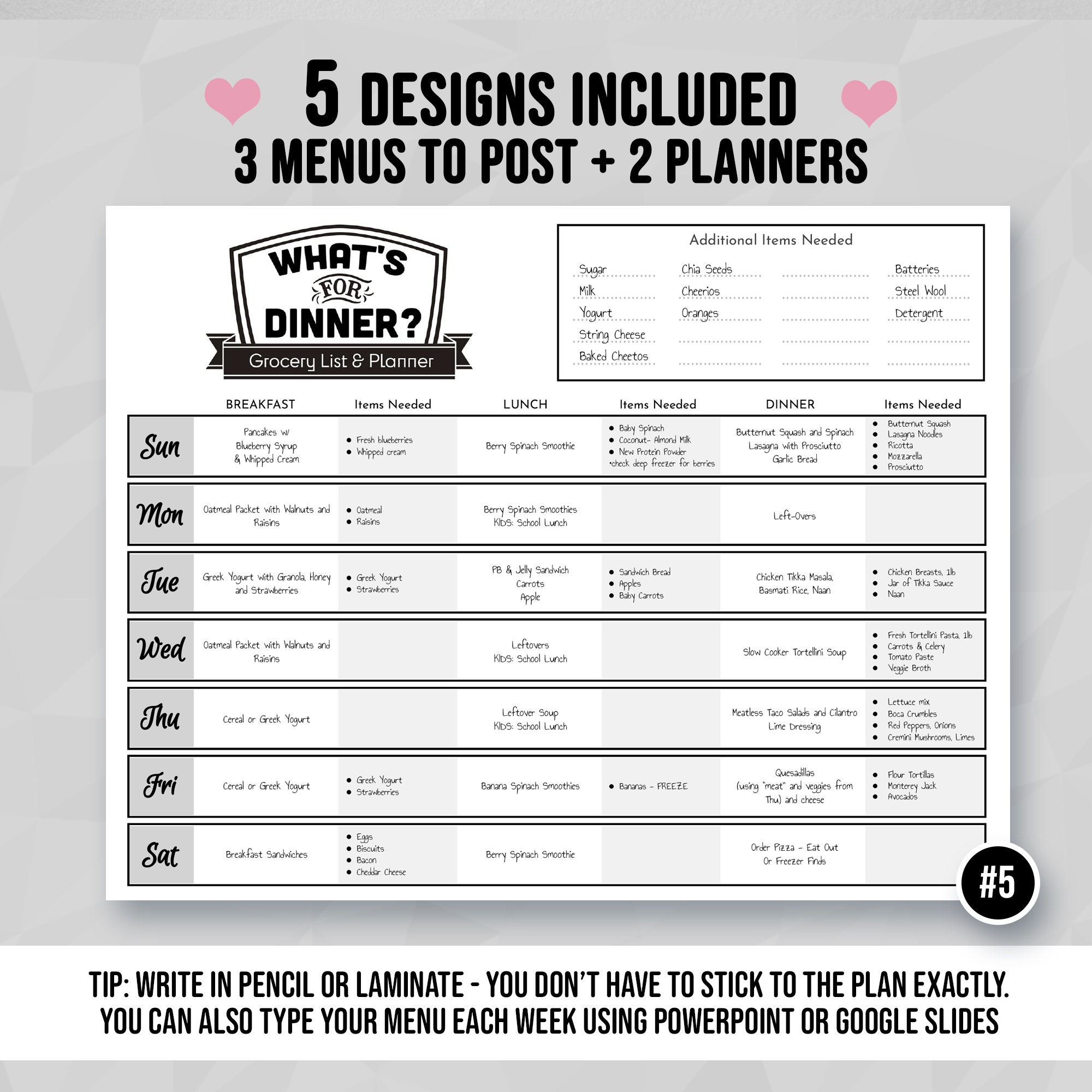 5 Retro Dinner Menus & Planners Printable Grocery List | Etsy
