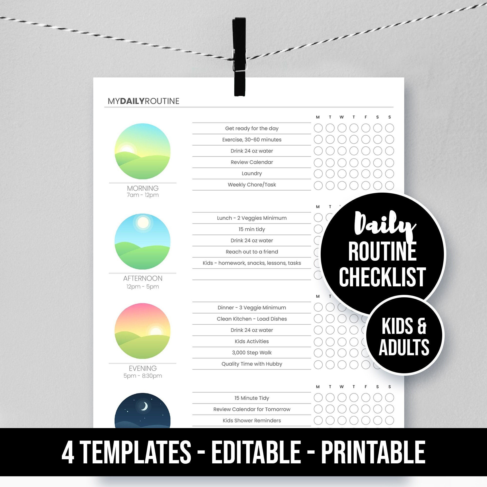 4 Daily Routine Checklists for Adults Kids Teens to Do List - Etsy