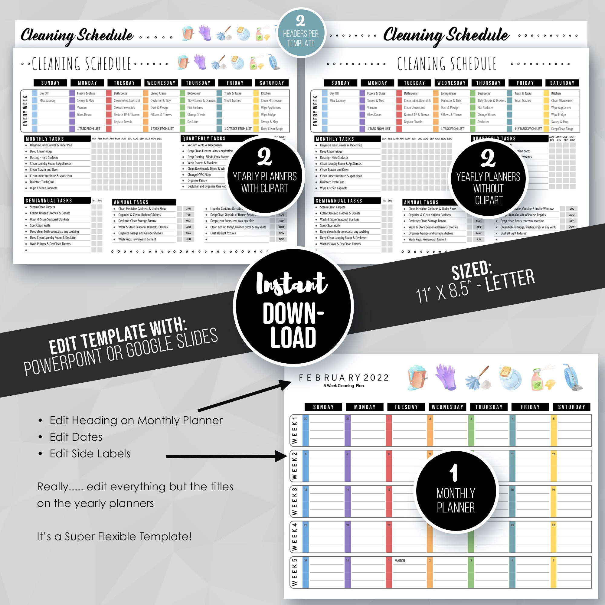 Editable Yearly & Monthly Cleaning Schedule Printable Month - Etsy