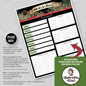 Printable Winter Dinner Menu | Planner | Grocery List | Christmas ...