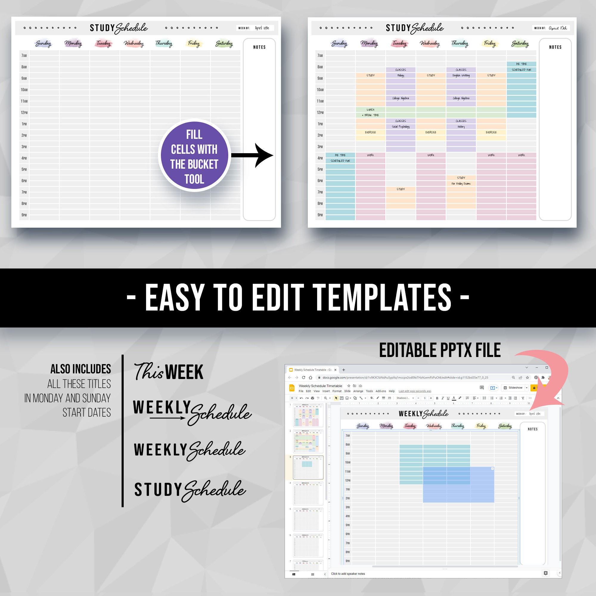 Editable Printable Timetable Schedule, Weekly Study Planner, Template ...