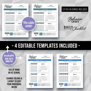 Behavior Report Chart - Printable Editable | Daily Weekly Improvement ...