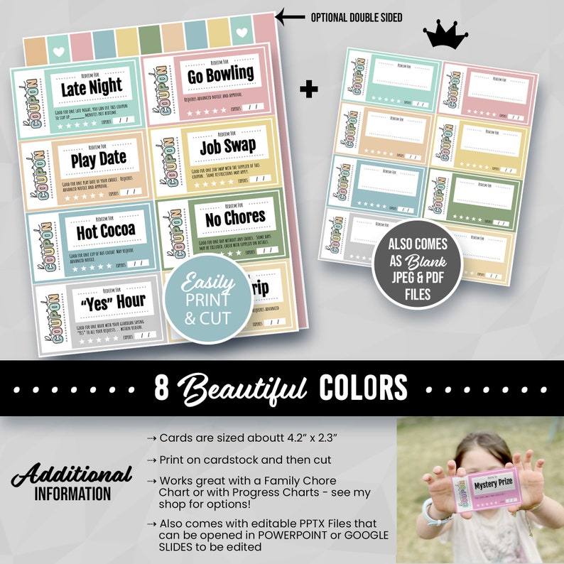 Family Reward Coupon Cards Printable List for the Kids - Etsy