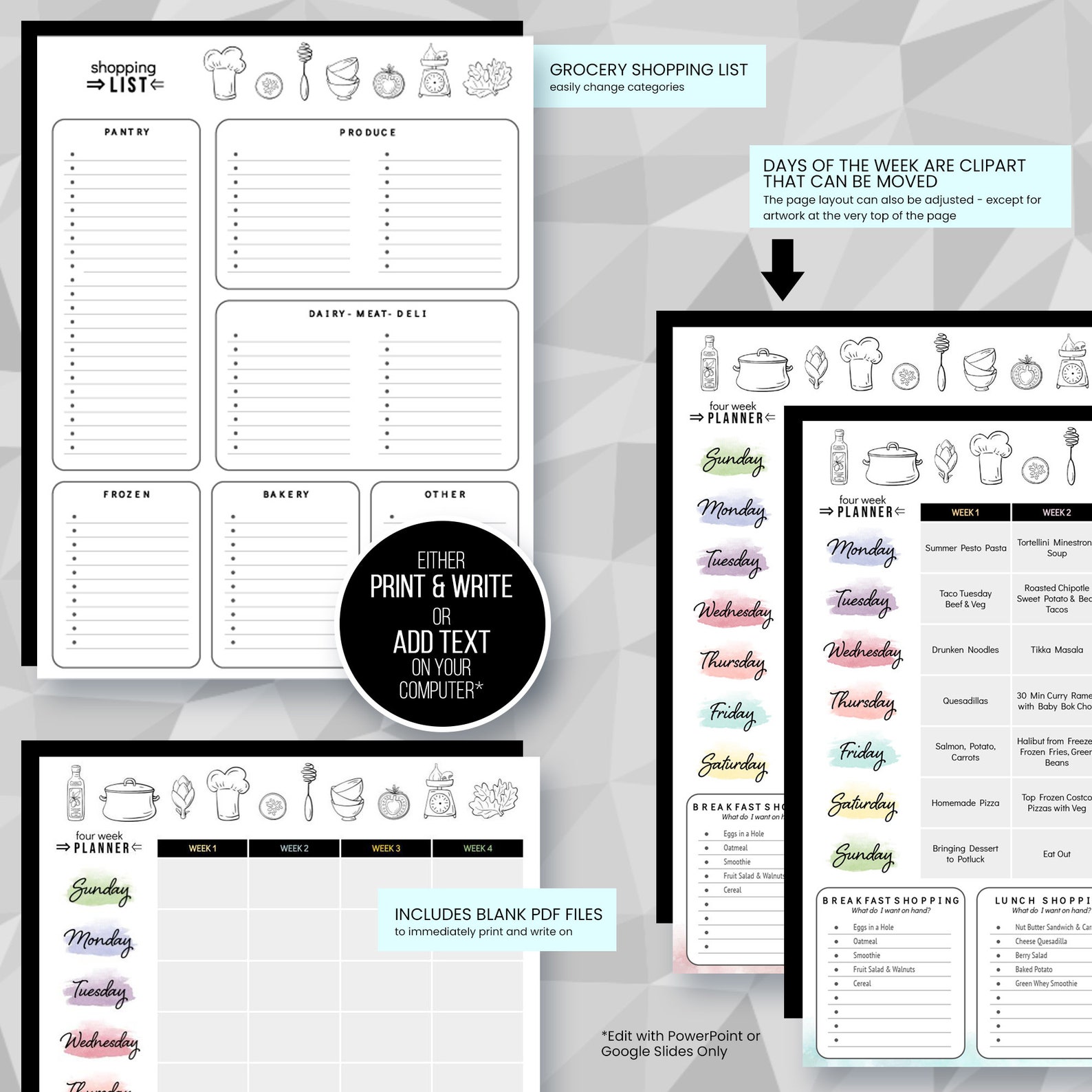 Menu Meal Planners & Freezer Food Storage Inventory Weekly - Etsy