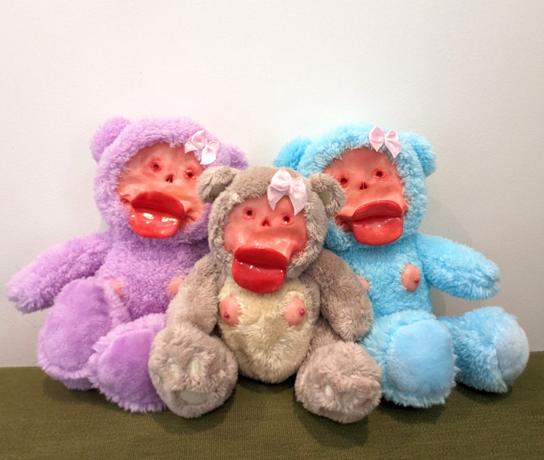 Lippy Larry Bear Art Sculpture: Creepy Weirdcore Plush Teddy - Etsy