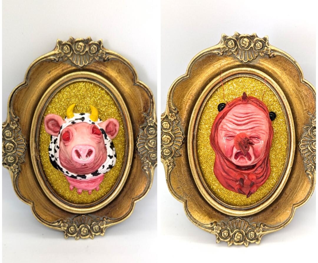 Baby Prawn & Rat Cow Sculpture: Quirky Polymer Clay Wall Decor - Etsy