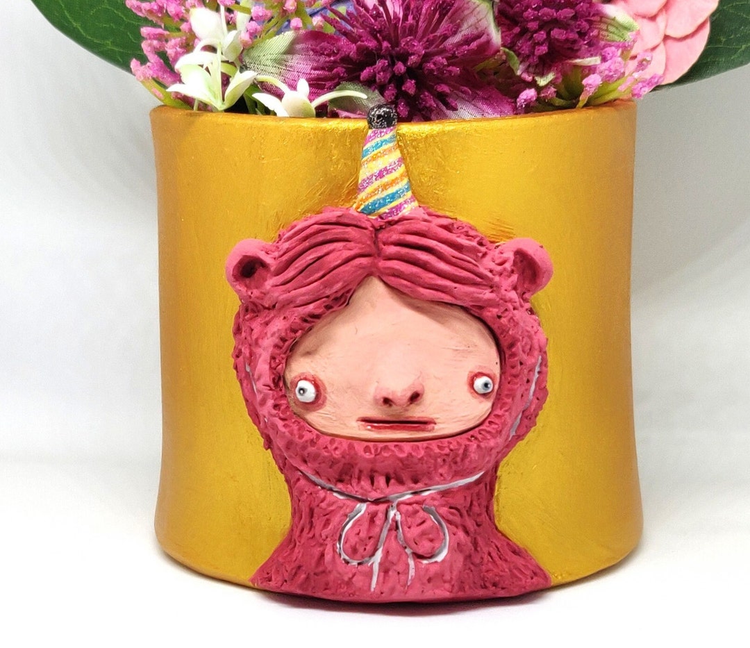 Party Bear Pot Quirky Small Plant Pot Weird Pottery Weird - Etsy