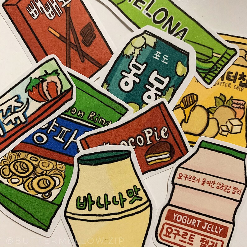 Korean Snacks Sticker Flakes GLOSSY set of 9 Designs - Etsy