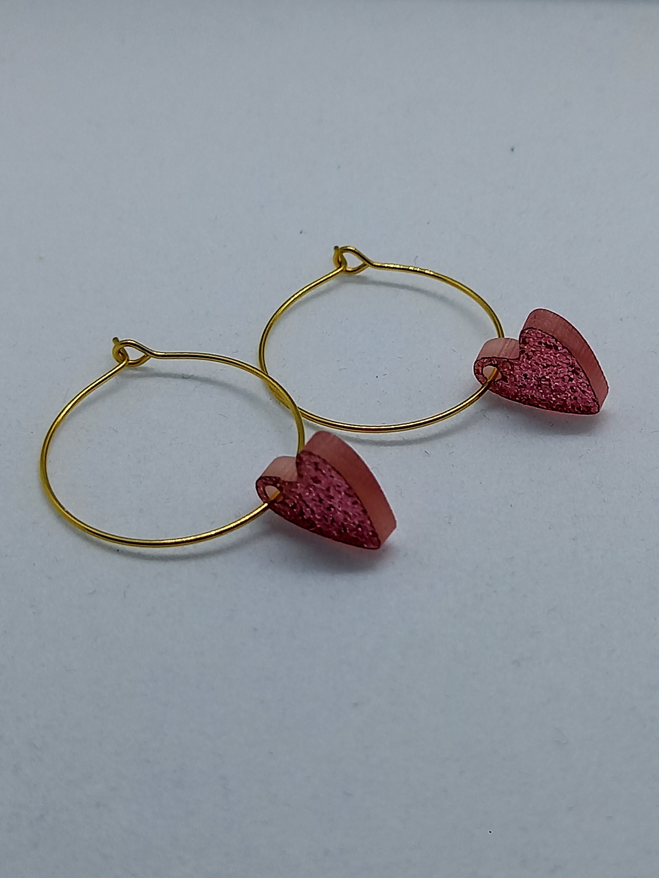 Pink Heart Earrings Charm Hoop Earrings Gold Heart Hoops | Etsy