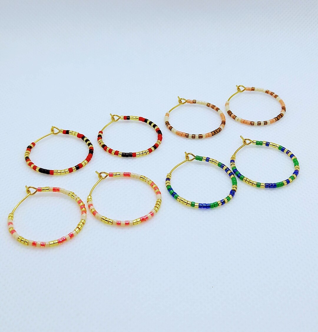 Beaded Hoop Earrings, Seed Bead Hoop Earrings, Coloured Hoop Earrings ...