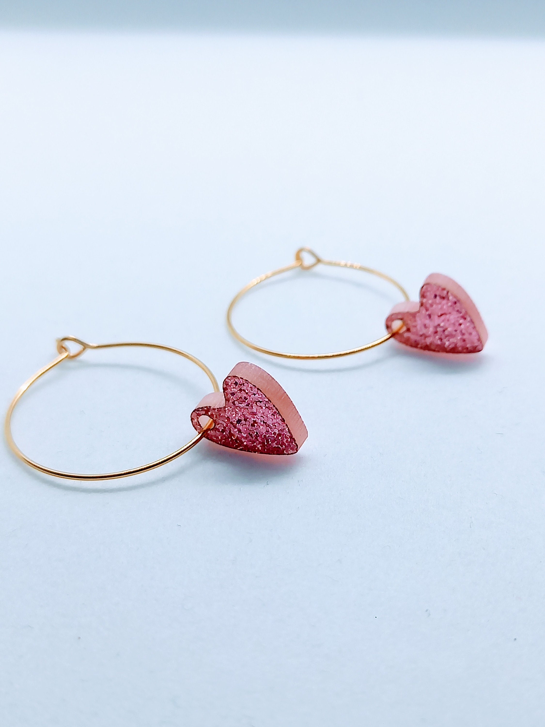 Pink Heart Earrings, Charm Hoop Earrings, Gold Heart Hoops - Etsy