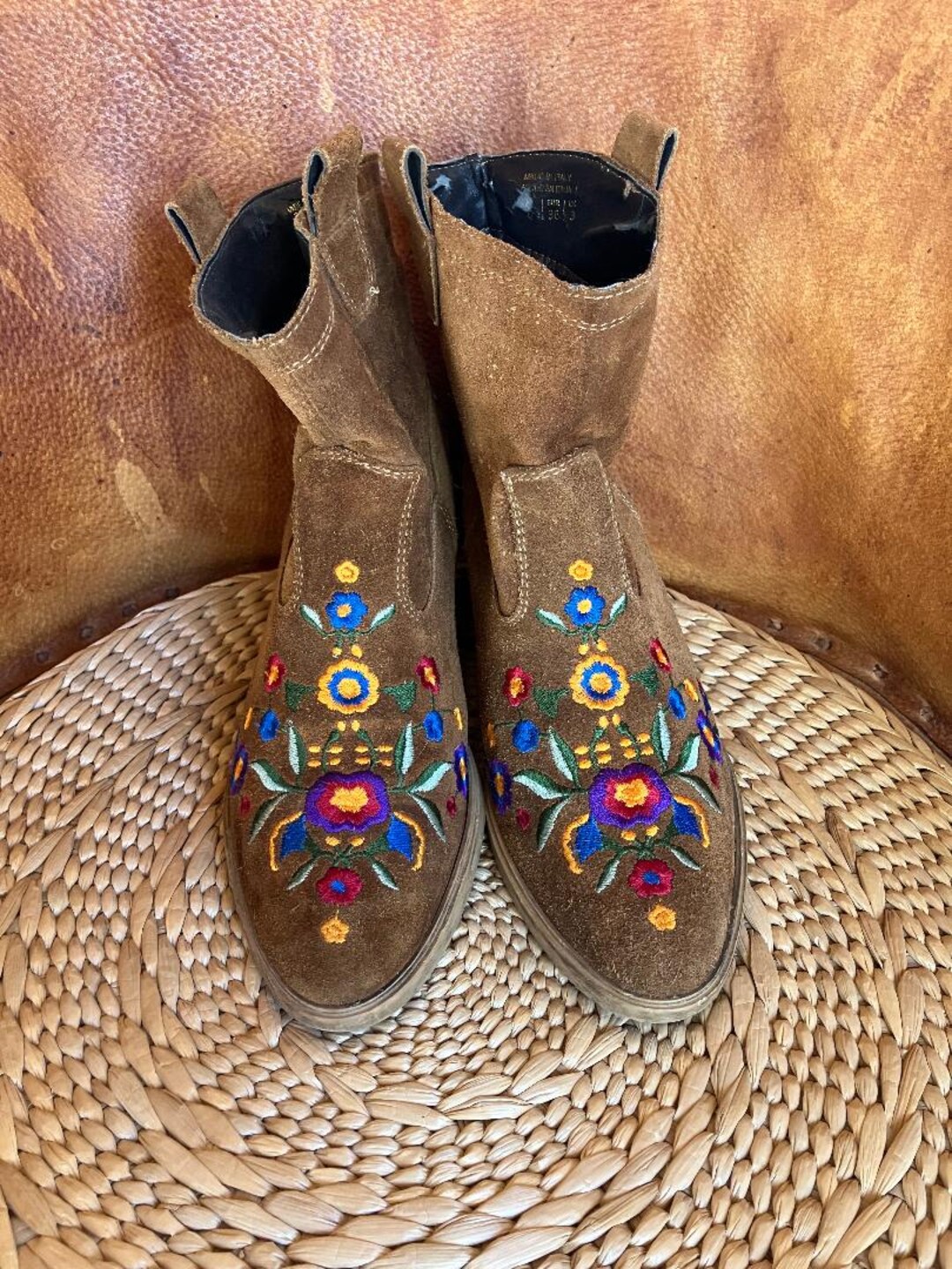 Embroidered Suede Shorty Boots, Made in Italy, Vintage Boots - Etsy