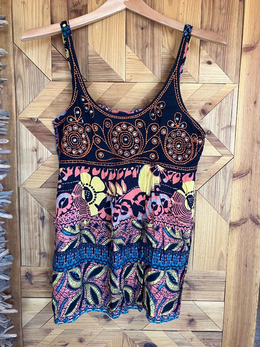 Boho/hippie Angie Tribal Tropical Print Summer Top, Embroidered and ...