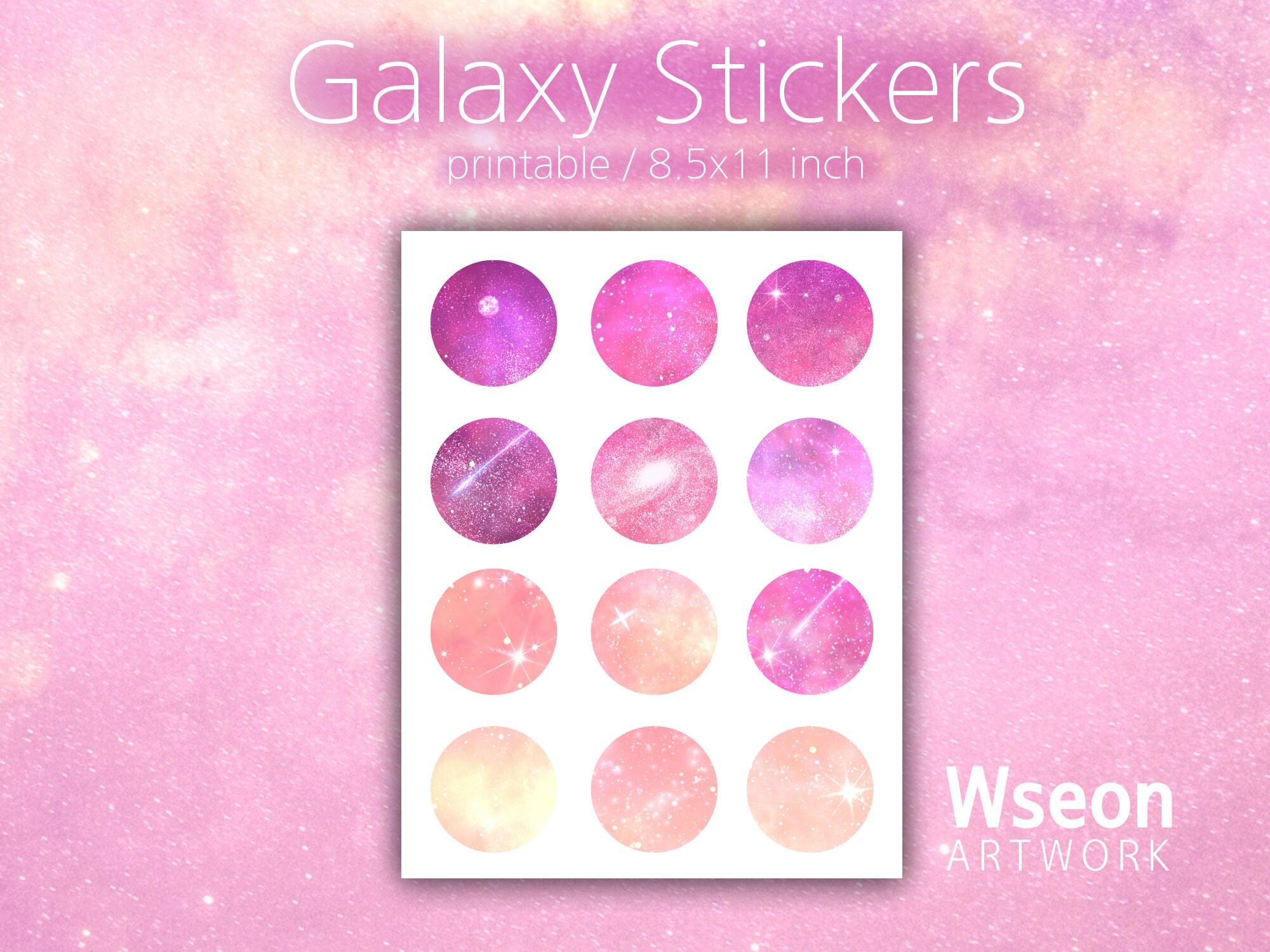 Pink Galaxy Printable Stickers Digital Stickers Planet Stickers ...