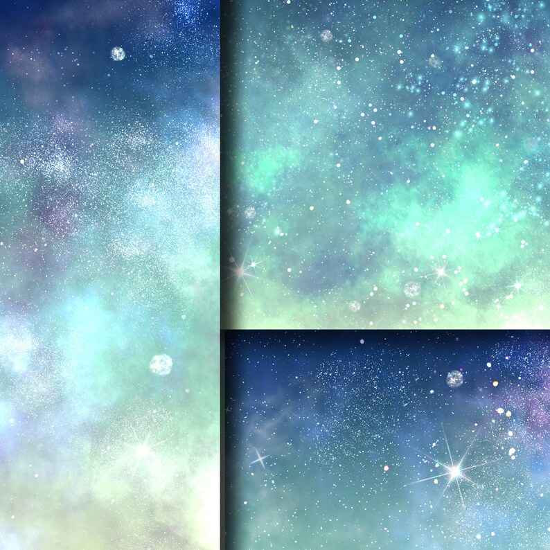 Green Galaxy Stars Digital Paper Galaxy Textures Paper Printable ...